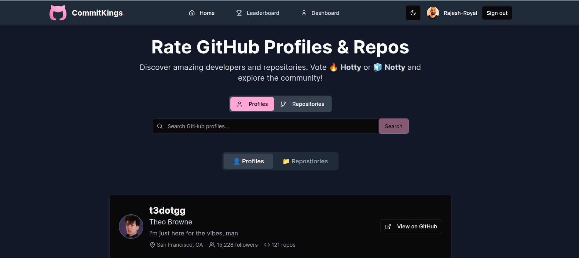 CommitKings - Rate & Discover GitHub Talent